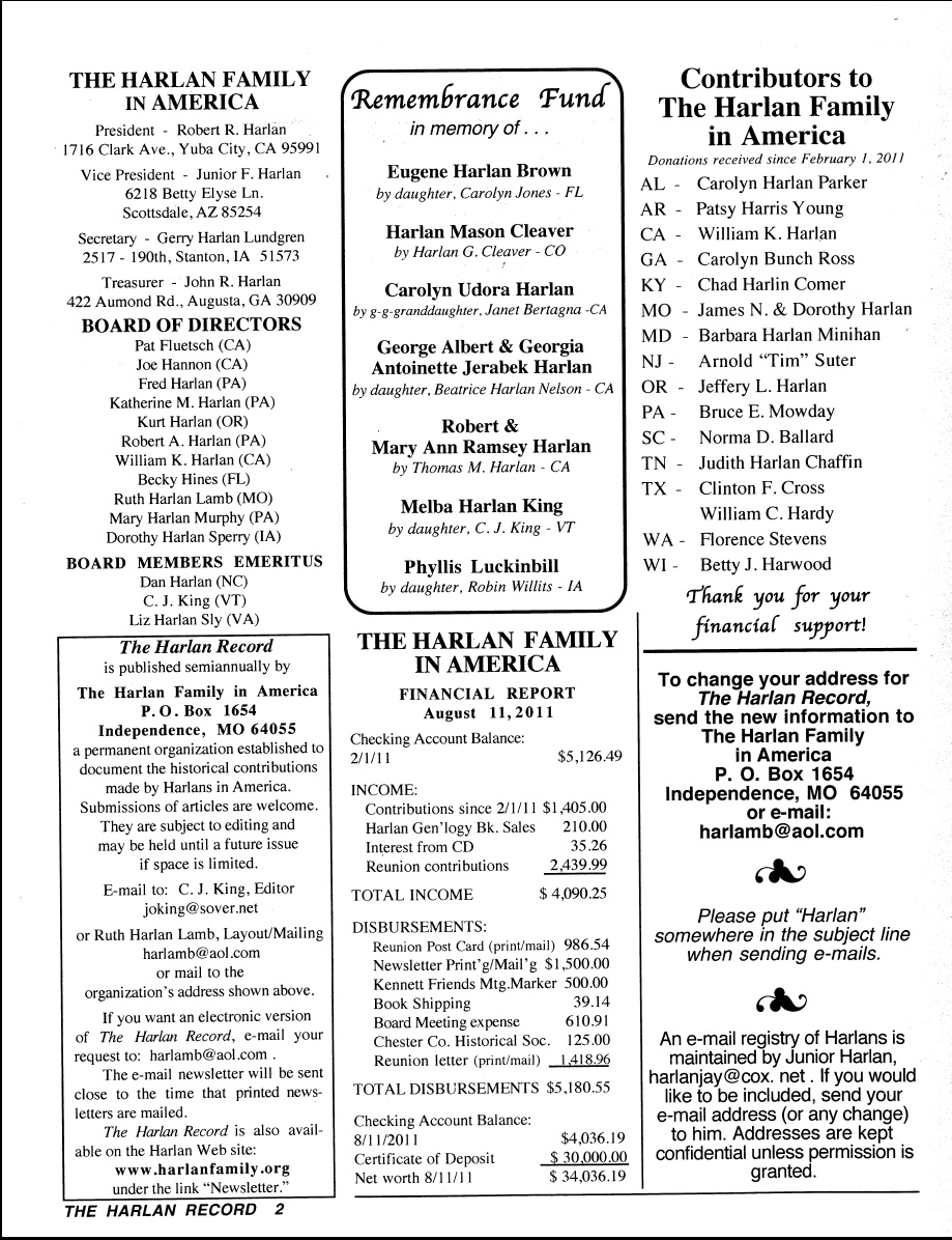 Harlan Family Record No. 39Fall 2011