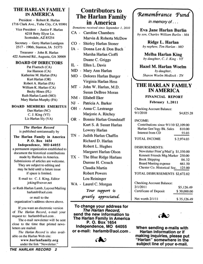 Harlan Family Record No. 37 Fall 2010